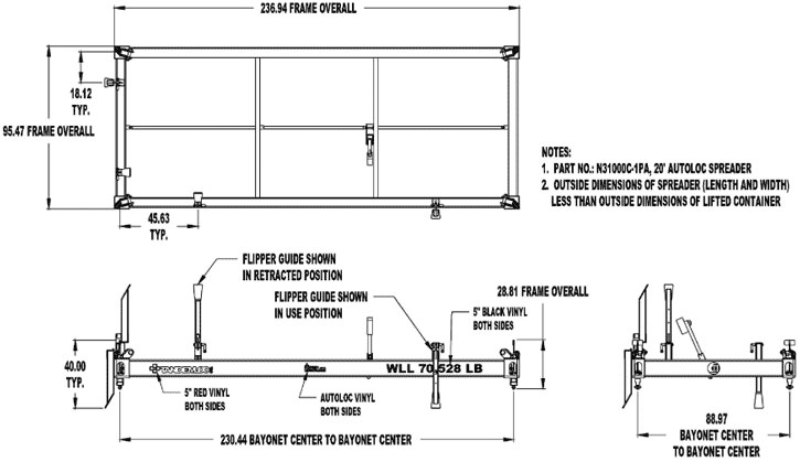 N3100 Fixed Autoloc Container Spreader Frame | 20', 24', & 40'