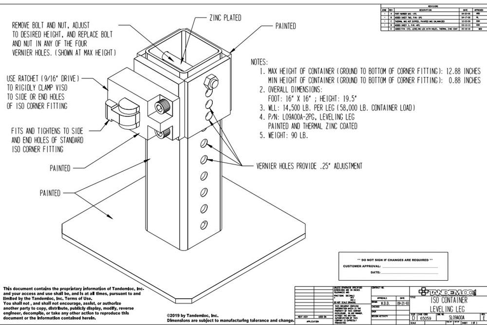 Adjustable Shipping Container Leveling Leg (L09A00A-2PG)